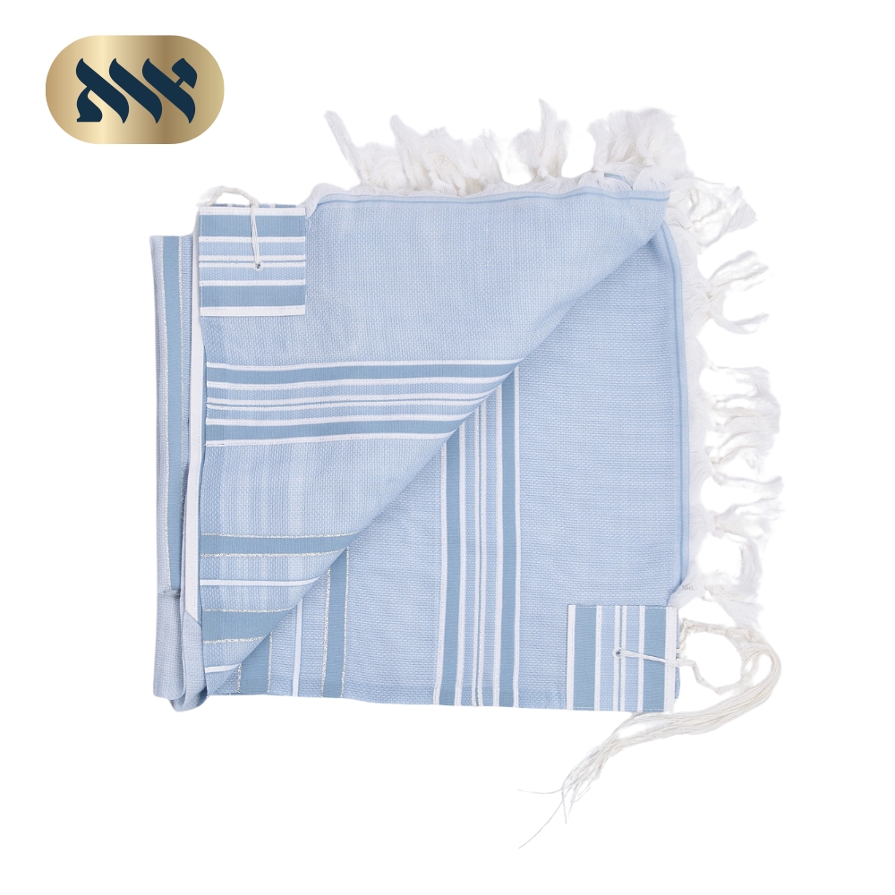 Premium Melange Tallit Light Denim Blue | Elegant Design | Tefillin Aliya